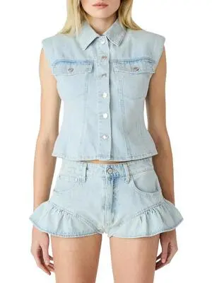 Steve Madden Cassady Cropped Denim Vest - Sulphur Spring