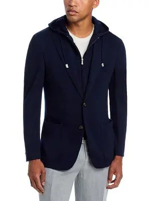 Eleventy Wool Jersey Jacket With Removable Hoodie - Navy
