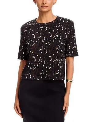 Majestic Filatures Cotton Stretch Rib Leopard Short Sleeve Top - Tonka