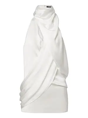 Balmain Draped Halterneck Silk Top - White