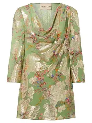 Valentino Garavani Draped Fil Coupé Silk-blend Lamé Blouse - Green