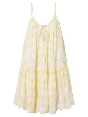 JULIET DUNN Embroidered Checked Cotton Minidress - Yellow