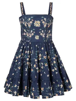 Agua Bendita Floral Cotton Mini Dress - Blue