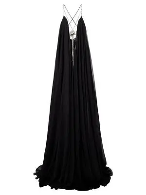 David Koma Embellished Chiffon Gown - Black