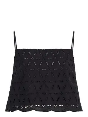 FAVORITE DAUGHTER The Pretty Please" Cotton Top With Cutout Details And Scalloped Hem - Black