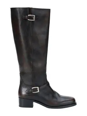Staud Brooklyn Flat Leather Knee-high Boots With Buckle Detail - Brown
