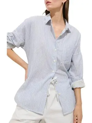 ALEX MILL Jo Stripe Shirt - Ivory/blue Stripe