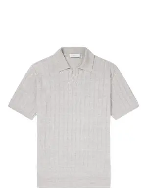Boglioli Open-collar Ribbed Linen And Cotton-blend Polo Shirt - Gray