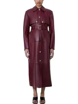 Sportmax Belted Leather Coat - Red