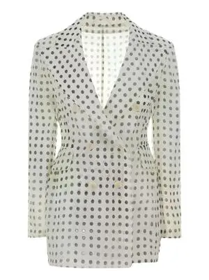 Ermanno Scervino Double-breasted Polka-dot Silk Blazer - White
