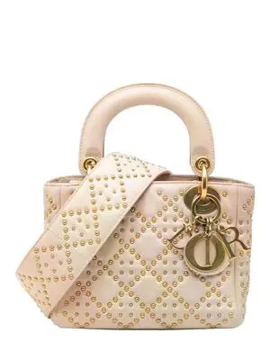 DIOR Christian Dior 2017 Mini Lambskin Cannage Studded Lady Dior Satchel