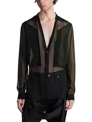 Rick Owens Larry Fogpocket Sheer-finish V-neck Silk Shirt - Black