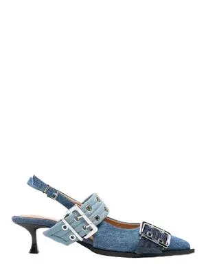 GANNI Buckle-detail Denim Pumps - Blue