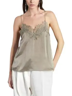 IRO PARIS Lace-trim Silk Top - Green
