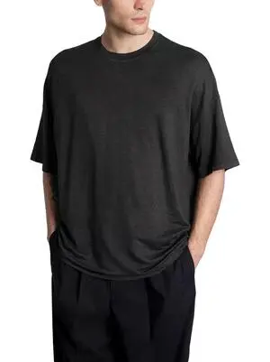 ROBERTO COLLINA Short-sleeve Crewneck Linen T-shirt - Black