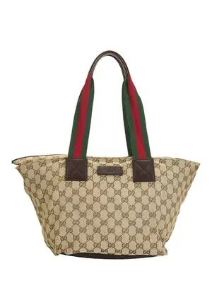 Gucci GG Canvas Web Soft Zip Tote Brown