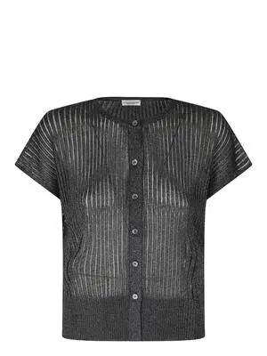 ROBERTO COLLINA Ribbed-knit Short-sleeve Cardigan - Black