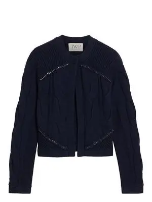 TWP Chain-embellished Cable-knit Merino Wool Cardigan - Navy