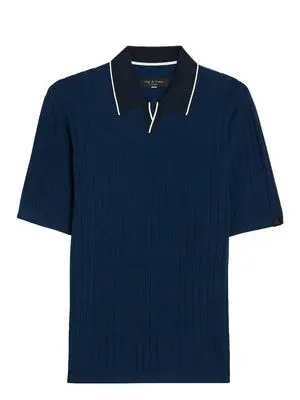 Rag & Bone Johnny Ribbed Pointelleknit Cottonblend Polo Shirt - Navy