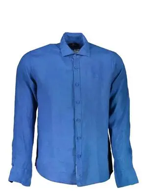 LA MARTINA Embroidered-logo Linen Shirt - Blue