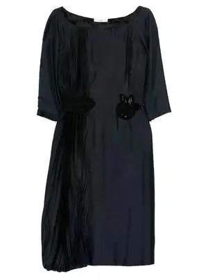 Prada Pleated Floral-appliqué Dress - Grey