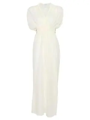 120% Lino Braided-tie Gathered-waist Maxi Dress - Neutrals