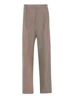 Victoria Beckham Pleated Straight-leg Trousers - Neutrals