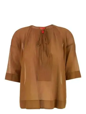 MERCI Tie-fastening Semi-sheer Blouse - Brown
