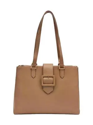 FRAU Pebbled Tote Bag With Buckle Detail - Neutrals