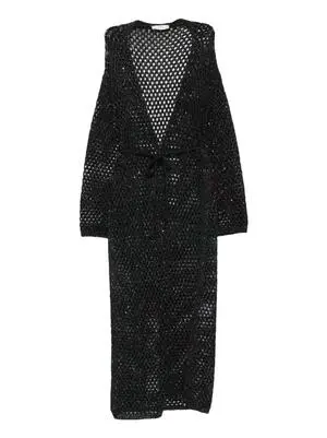 AKEP Sequin-embellished Open-knit Cardigan - Black