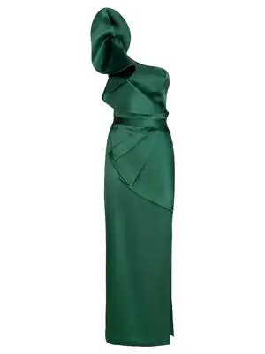 CATALINA Venezia Ruffled One-shoulder Maxi Dress - Green