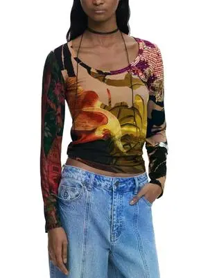 Desigual Printed Long-sleeved T-shirt - Neutrals