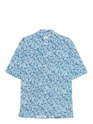 ORIAN Leaf-print Short-sleeve Shirt - Blue