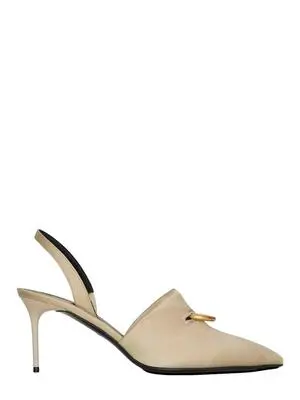 Balmain Cotton Gabardine Slingbacks With Piercing - Neutrals