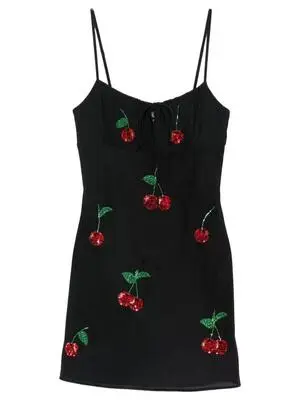 LESLIE AMON Sequin-embellished Cherry-motif Mini Dress - Black
