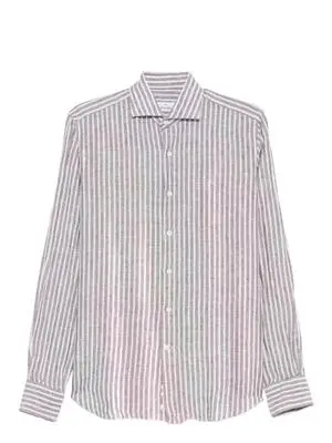 ALESSANDRO GHERARDI Vertical-stripes Linen Shirt - Brown