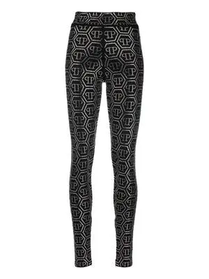 Philipp Plein Monogram-print Embellished Leggings - Black