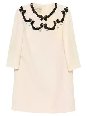Valentino Garavani Bow-embellished Crystal-pendant Dress - Neutrals