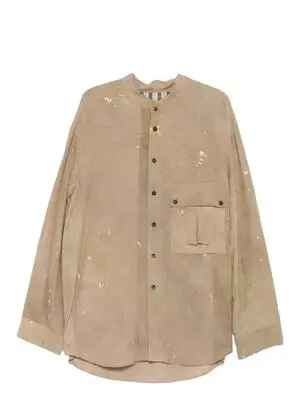 ZIGGY CHEN Paint-splatter Chest-pocket Shirt - Neutrals