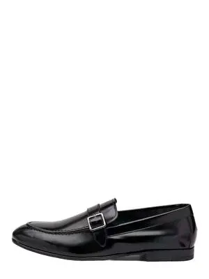 FRAU Polished Buckle-strap Loafers - Black