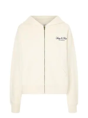 Sporty & Rich Vendome La Embroidered Cotton-fleece Hoodie - Neutrals
