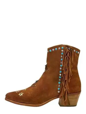 FRAU Fringed Studded Ankle Boots - Brown