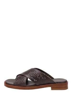 FRAU Perforated Crossover Sandals - Brown