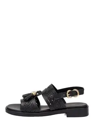 FRAU Perforated-design Tassel Sandals - Black