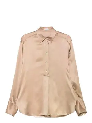 Brunello Cucinelli Long-sleeve Silk-blend Blouse - Neutrals