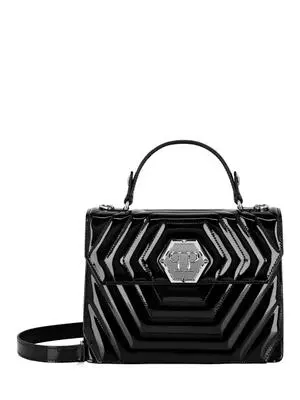 Philipp Plein Medium Superheroin Leather Handle Bag - Black