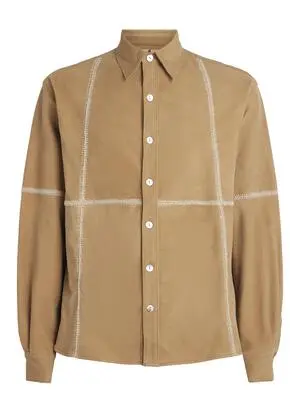 KARTIK RESEARCH Suede Contrast-stitch Shirt - Beige