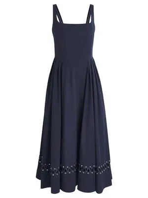 Maje Poplin Embroidered Midi Dress - Blue