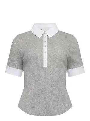 Cinq À Sept Jaden Ribbed-knit Polo Top - Grey