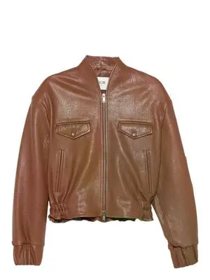 DUCIE Frankie Pebbled Leather Jacket - Brown